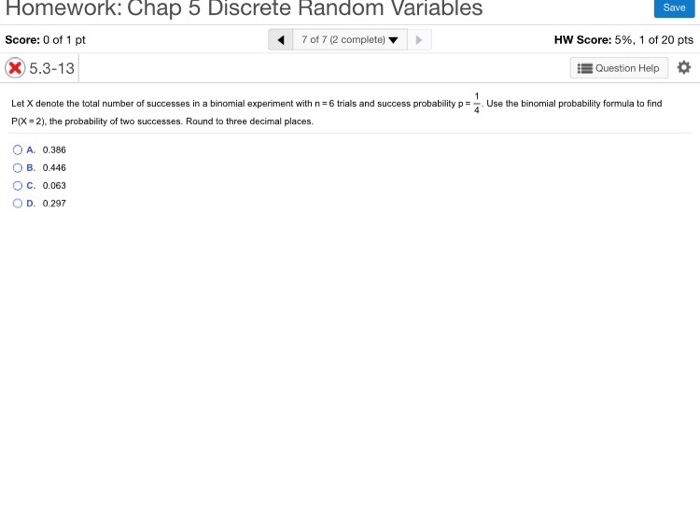 Solved Homework Chap 5 Discrete Random Variables Save Hw 2424