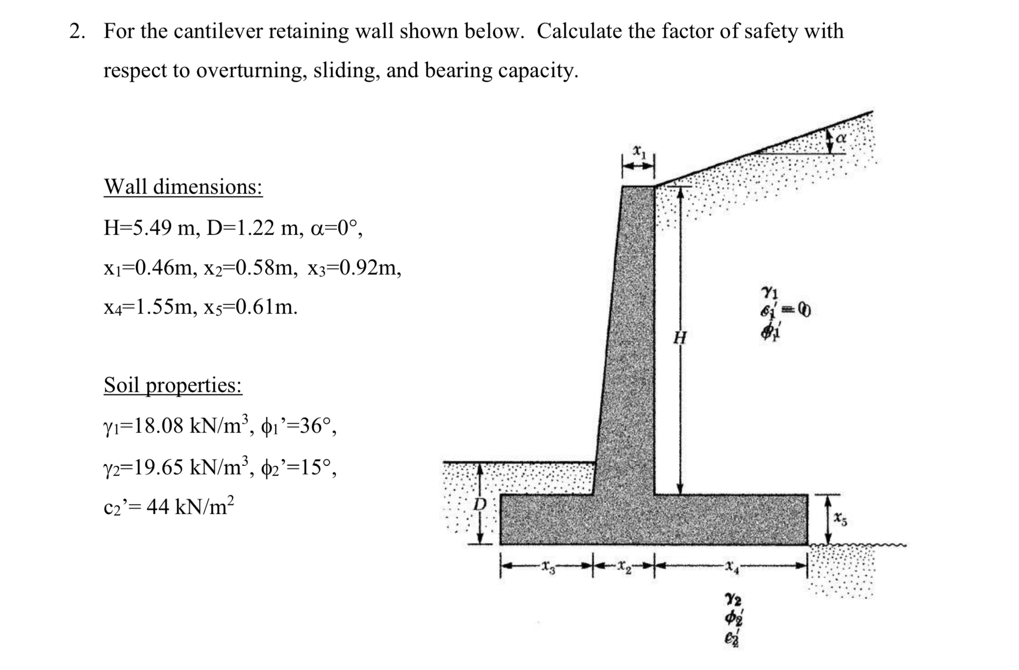 Solved For the cantilever retaining wall shown below. | Chegg.com
