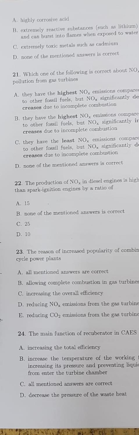 Solved A. ﻿highly corrosive acidB. ﻿extremely reactive | Chegg.com