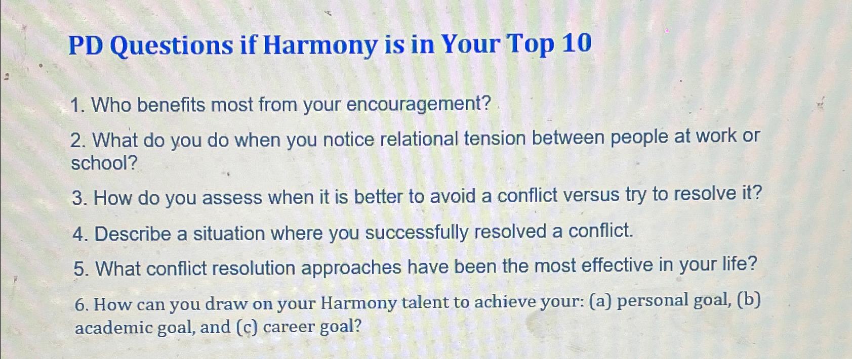 Solved PD Questions if Harmony is in Your Top 10Who benefits | Chegg.com