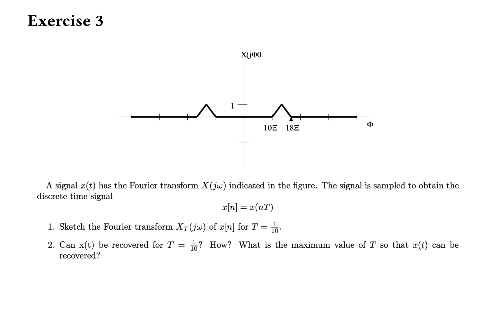 Exercise 3A signal x(t) ﻿has the Fourier transform | Chegg.com