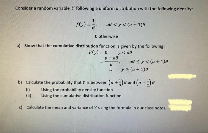 Solved Consider a random variable \\( Y \\) following a | Chegg.com