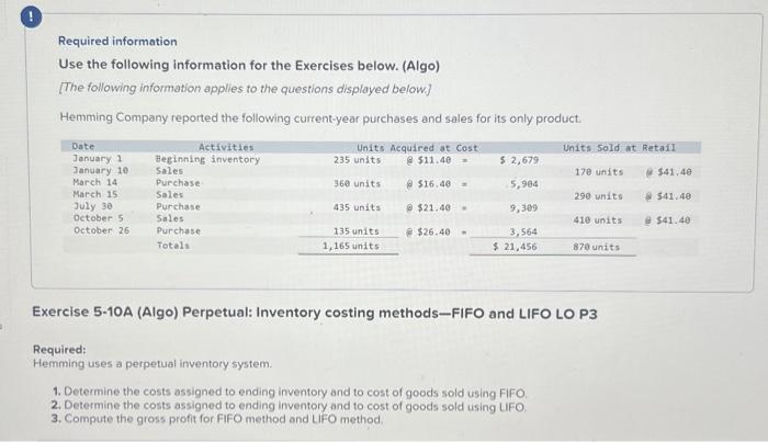 Solved Required information Use the following information | Chegg.com
