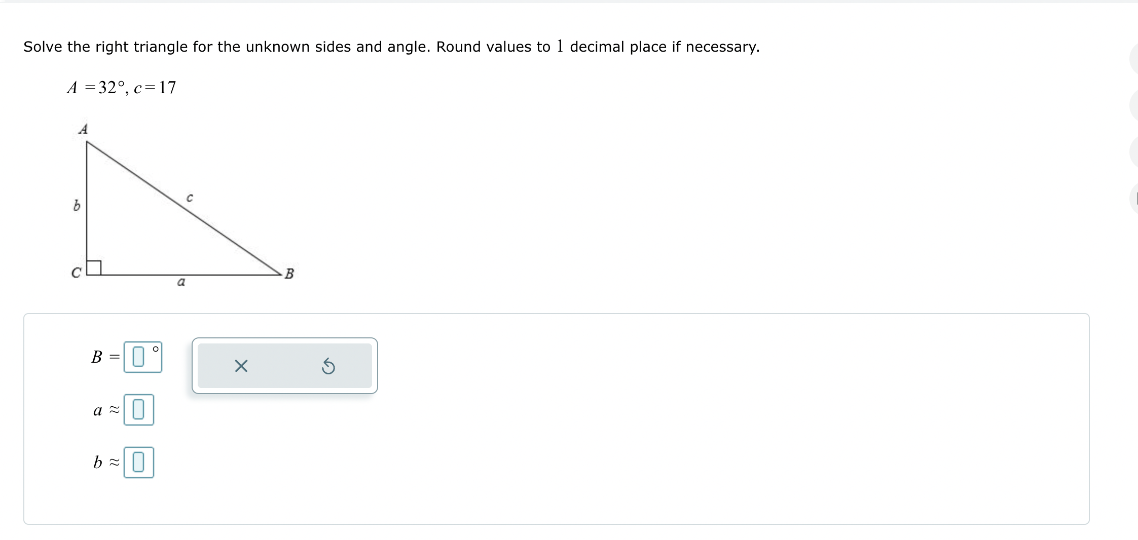 Solved Solve the right triangle for the unknown sides and | Chegg.com
