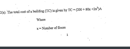 Solved 2(a). ﻿The total cost of a building (TC) ﻿is given by | Chegg.com