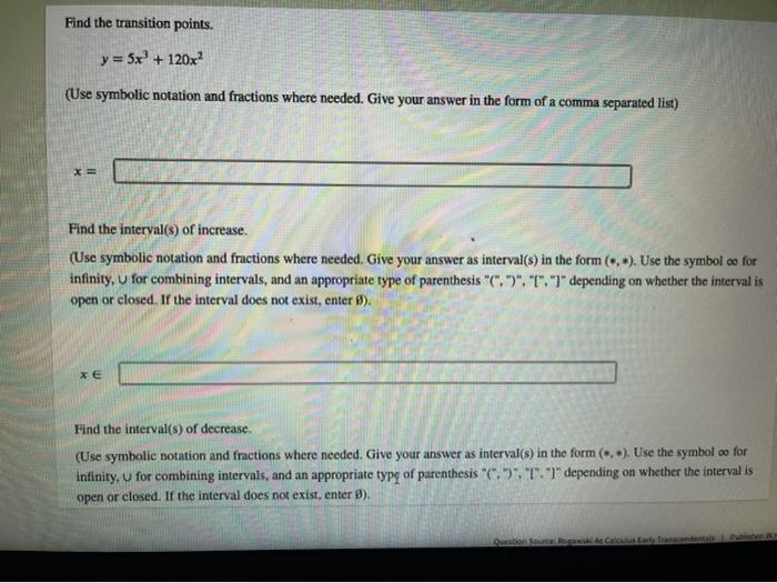 Solved Find the transition points. y = 5x + 120x2 (Use | Chegg.com