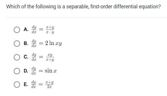 Solved Which of ﻿the following is ﻿a separable, first-order | Chegg.com