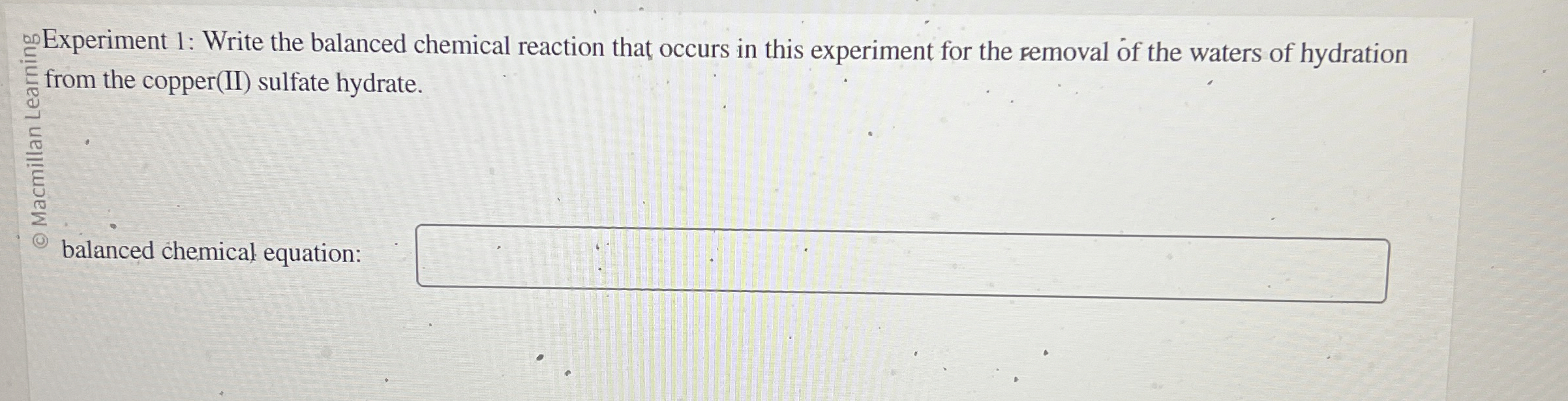 Solved Experiment 1: Write the balanced chemical reaction | Chegg.com