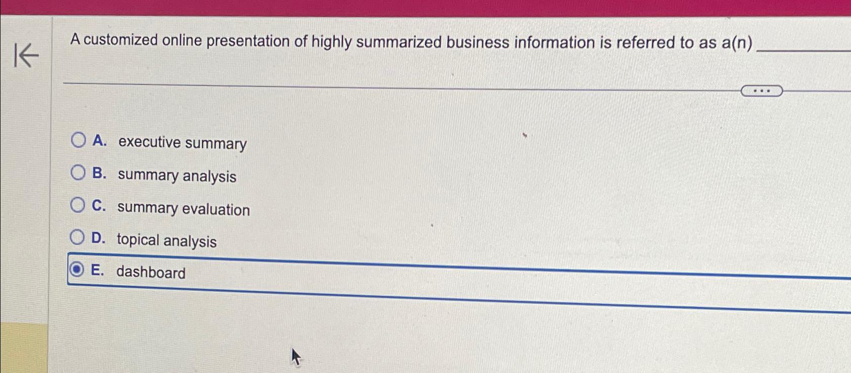Solved A customized online presentation of highly summarized | Chegg.com