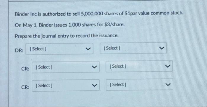 Solved Binder Inc is authorized to sell 5,000,000 shares of | Chegg.com