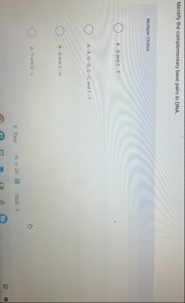 Solved Identify the complementary base pairs in DNA.Multiple | Chegg.com