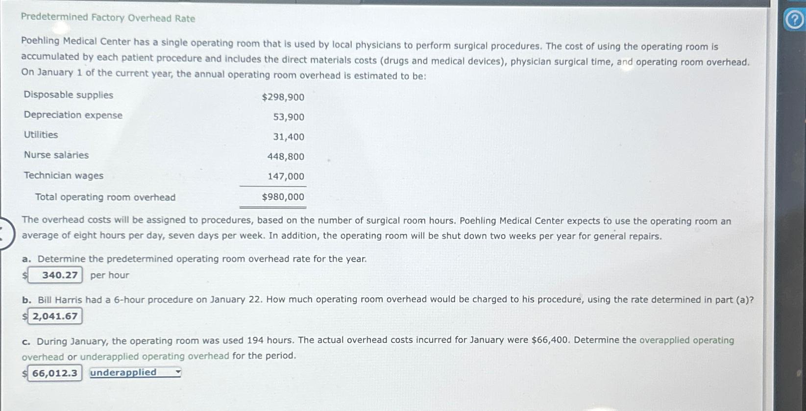 Solved Predetermined Factory Overhead RatePoehling Medical | Chegg.com