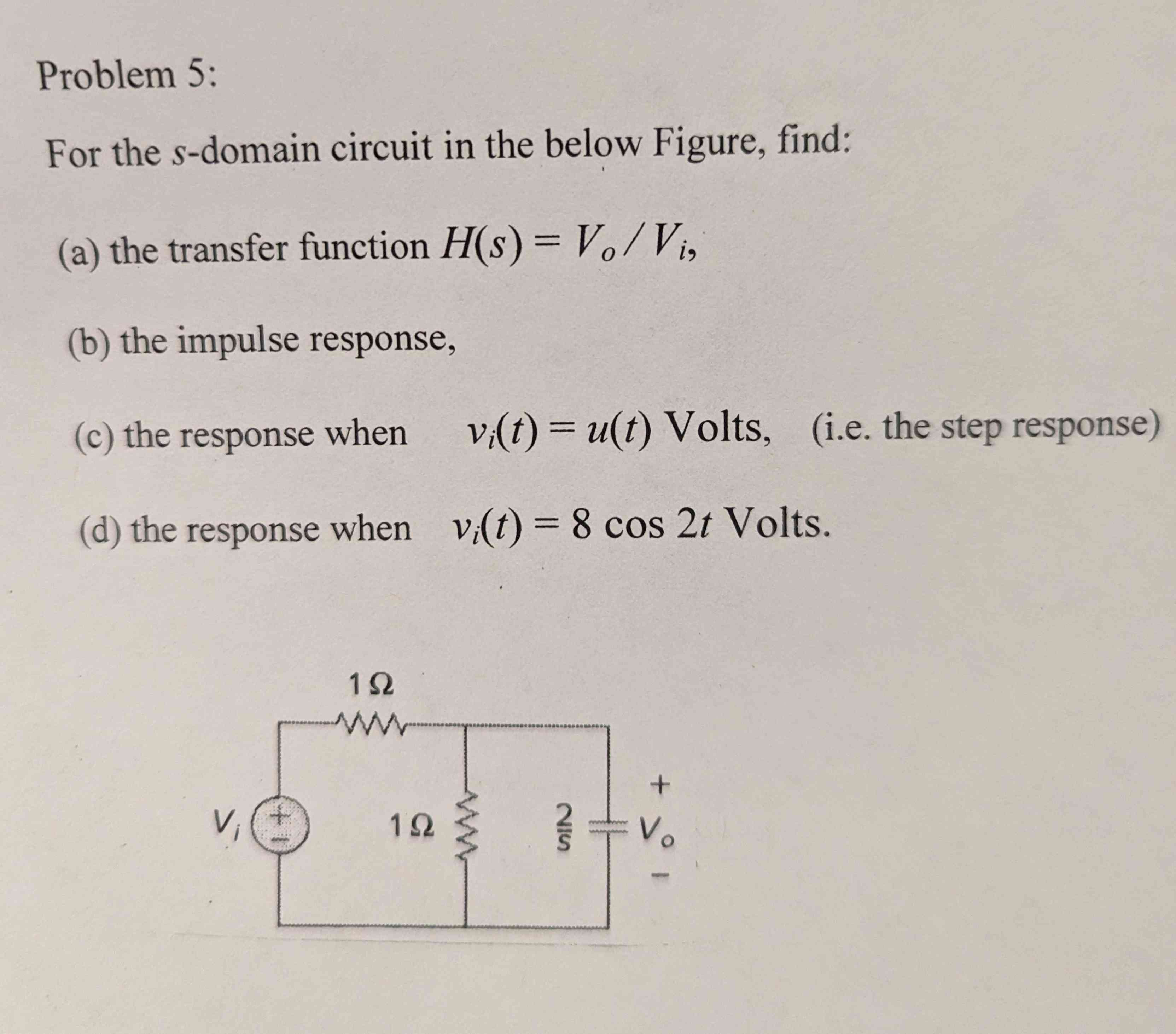 Solved Problem 5:For the s-domain circuit in the below | Chegg.com