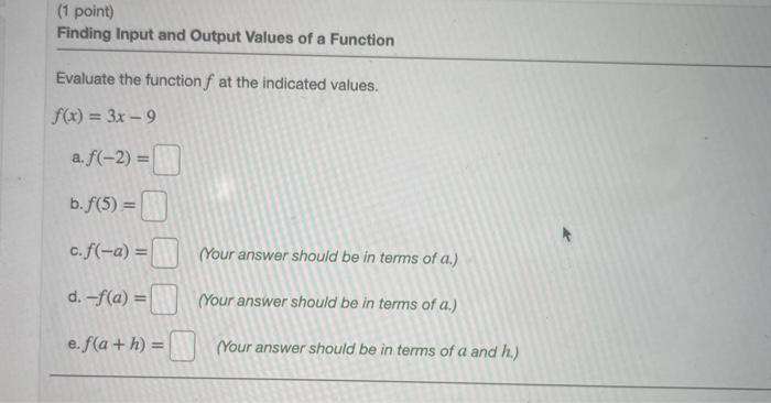 Solved (1 point) Finding Input and Output Values of a | Chegg.com