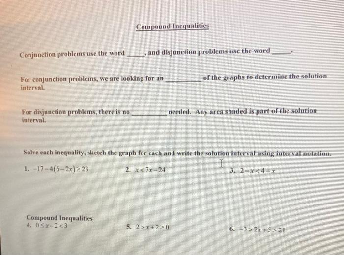 Solved Compound Inequalities Conjunction problems use the | Chegg.com