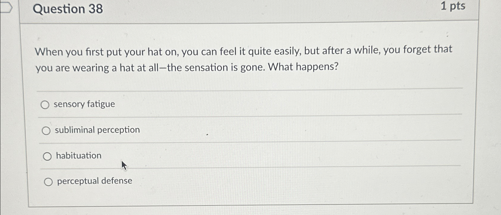 Solved Question 381 ﻿ptsWhen you first put your hat on, ﻿you | Chegg.com