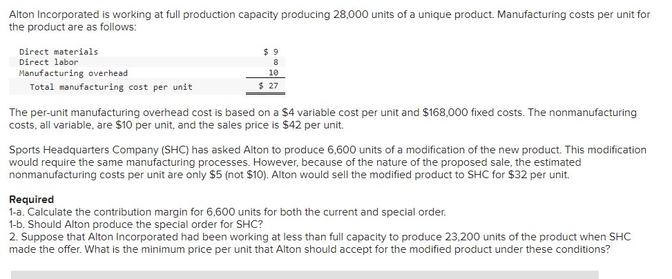 Solved Alton Incorporated is working at full production | Chegg.com