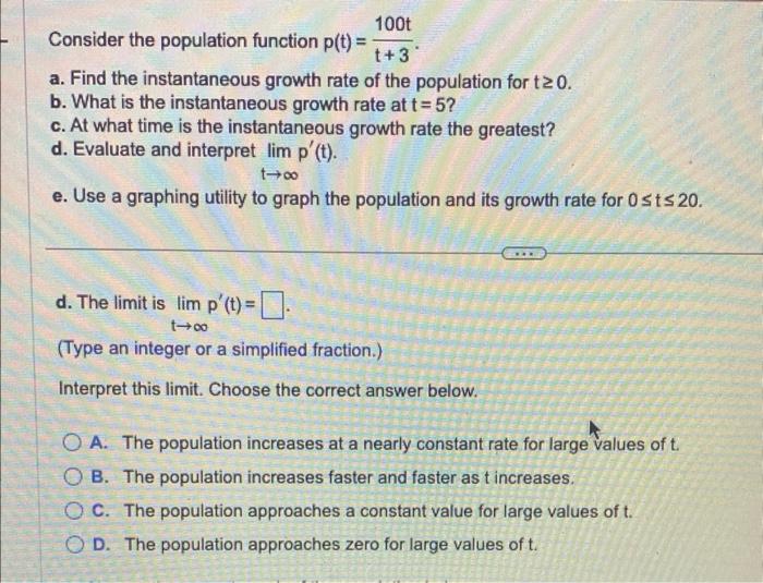 Solved Consider the population function p(t)=t+3100t. a. | Chegg.com