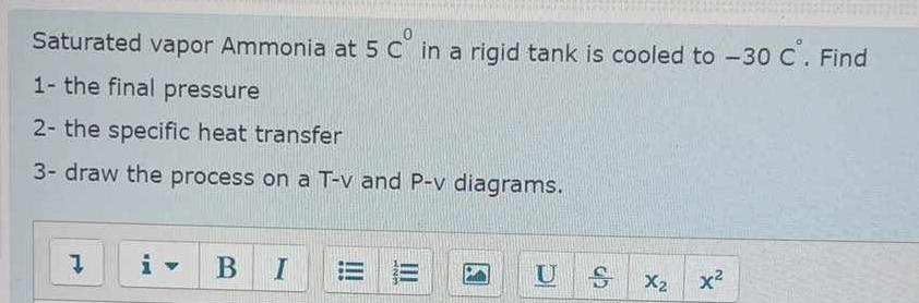 Solved Saturated vapor Ammonia at 5C° ﻿in a rigid tank is | Chegg.com