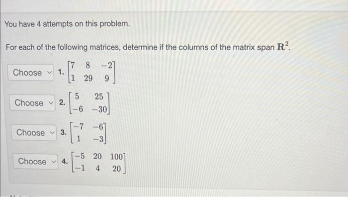 Solved You have 4 attempts on this problem. For each of the | Chegg.com