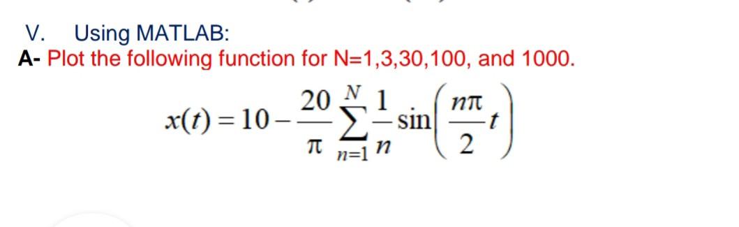 Solved V. Using MATLAB: A- Plot the following function for | Chegg.com