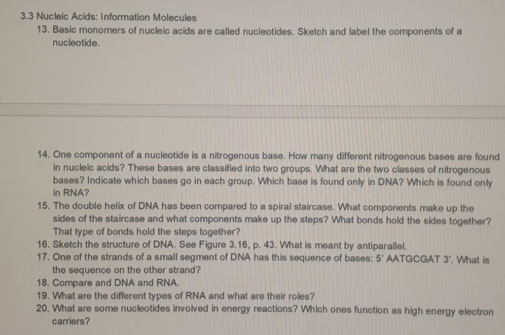 Solved CHAPTER 3 THE CHEMICAL BUILDING BLOCKS OF LIFE Study | Chegg.com