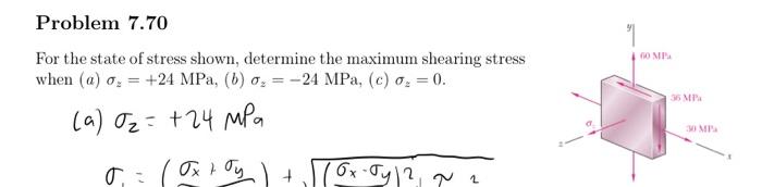 Solved For the state of stress shown, determine the maximum | Chegg.com