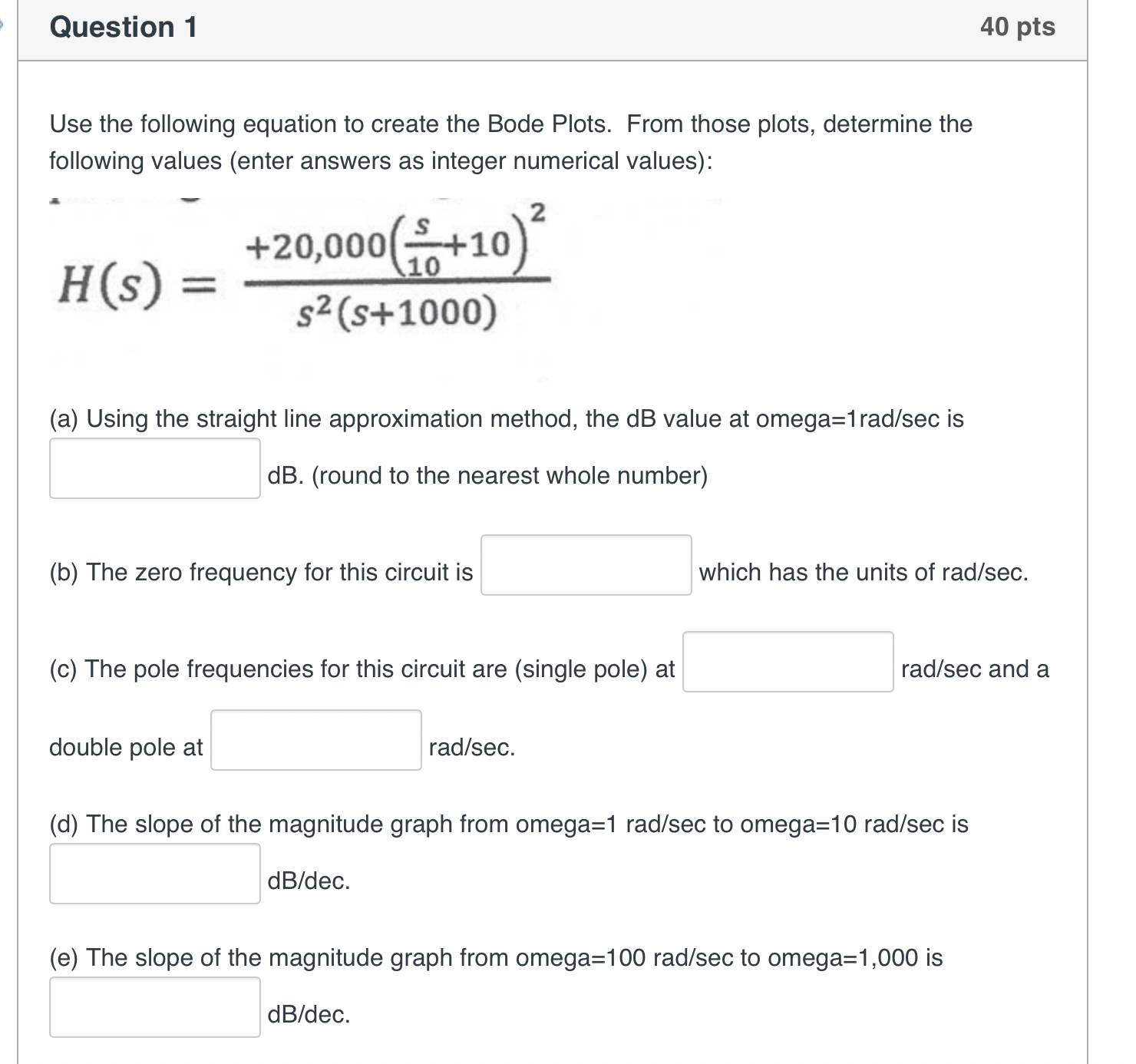 Use the following equation to ﻿create the Bode Plots. | Chegg.com
