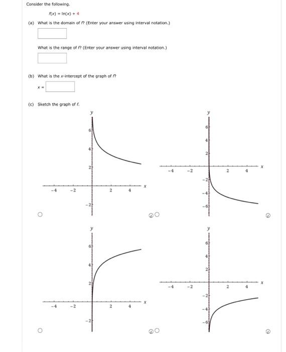 Solved Consider the following. f(x) = In(x) + 4 (a) What is | Chegg.com