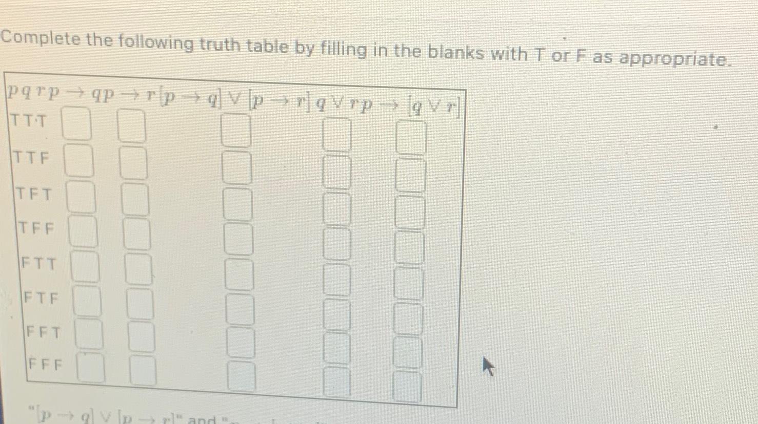 Solved Complete the following truth table by filling in the | Chegg.com