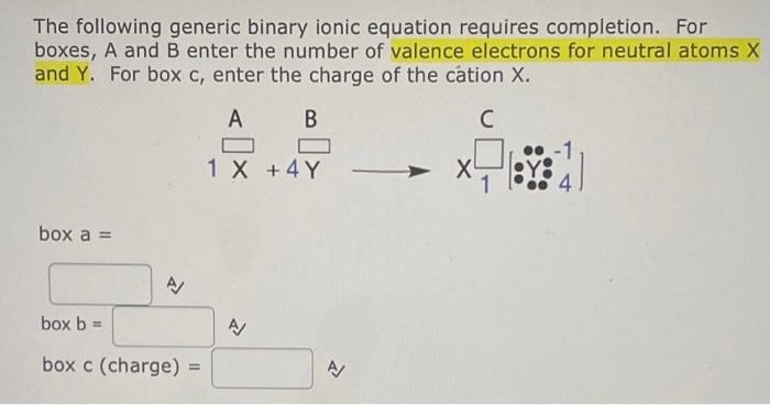 Solved The following generic binary ionic equation requires | Chegg.com