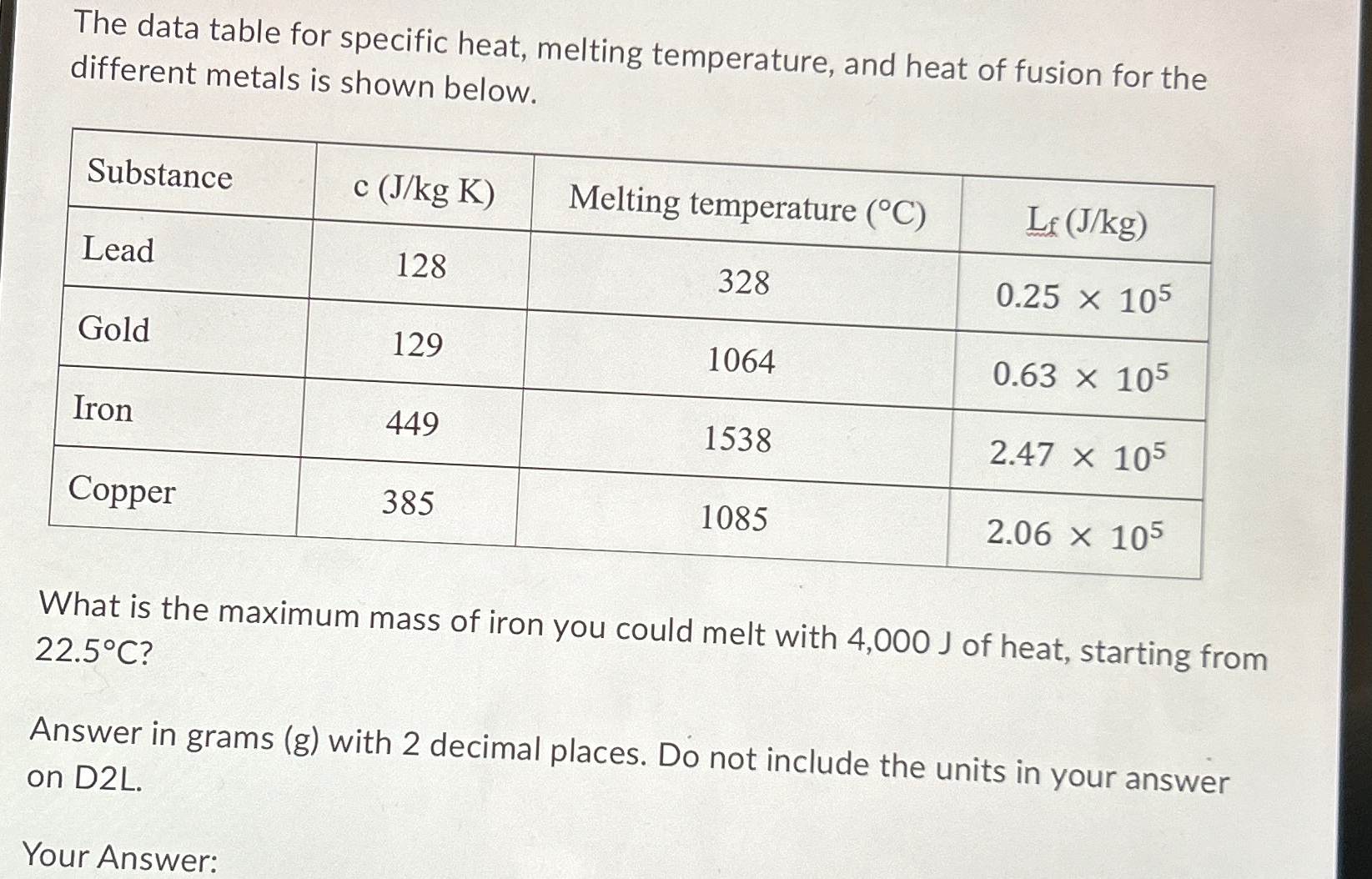 Solved The data table for specific heat, melting | Chegg.com