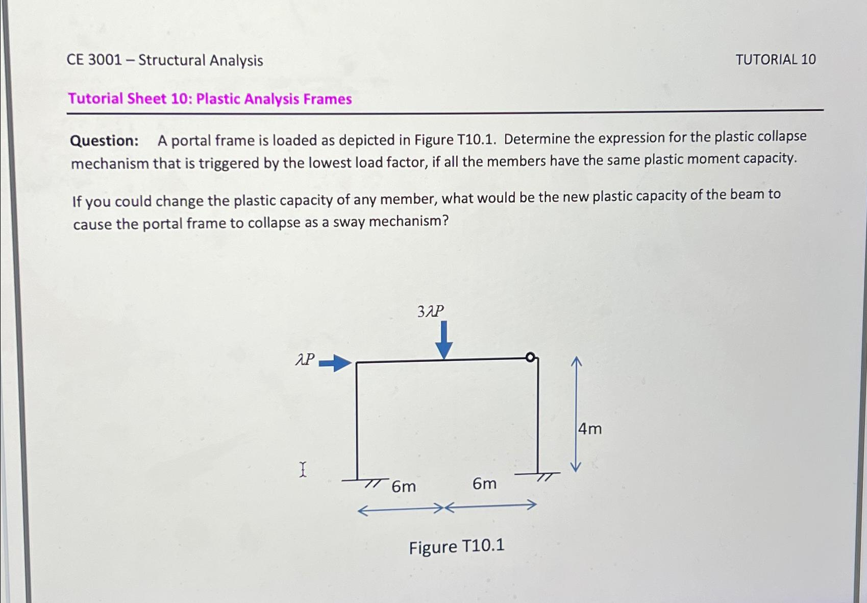 Solved CE 3001 - ﻿Structural AnalysisTUTORIAL 10Tutorial | Chegg.com