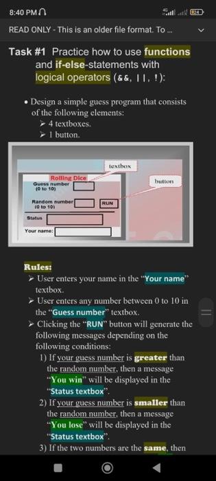 Solved READ ONLY - This is an older file format. To ... Task | Chegg.com