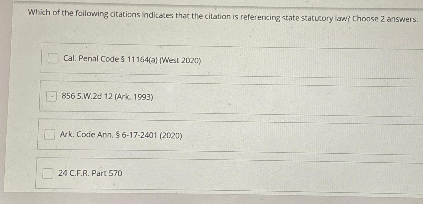 Solved Which of the following citations indicates that the | Chegg.com