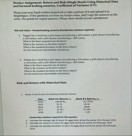Solved Week11 ﻿Assignment: Return and Risk (Single Stock) | Chegg.com