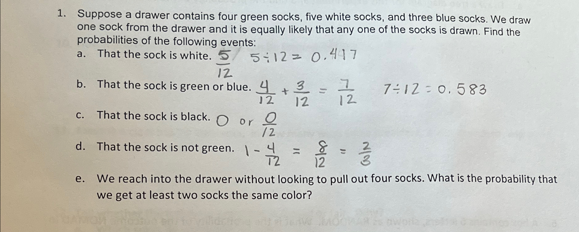 Solved Suppose a drawer contains four green socks, five | Chegg.com