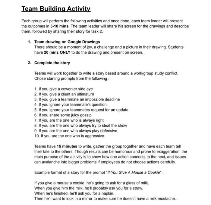 Team Building Activity Each group will perform the | Chegg.com