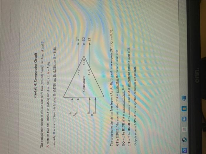 Solved Pre-Lab 4: Comparator Circuit The comparator circuit | Chegg.com