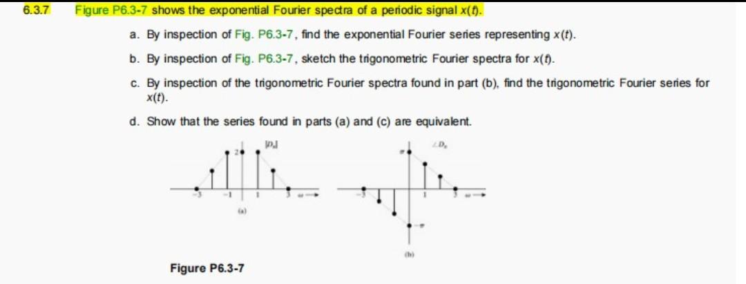 Solved igure P6.3-7 shows the exponential Fourier spectra of | Chegg.com