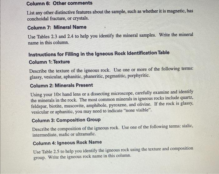 Solved Instructions for Lab 2-Rock and Mineral Laboratory | Chegg.com