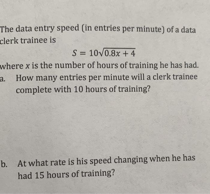 Solved The data entry speed (in entries per minute) of a | Chegg.com