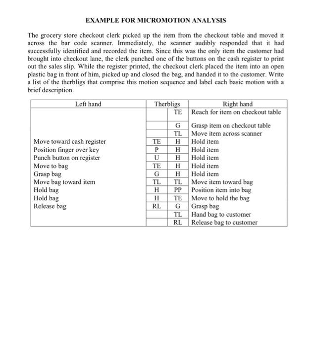 Solved THERBLIG: A therblig is a basic motion element, the | Chegg.com
