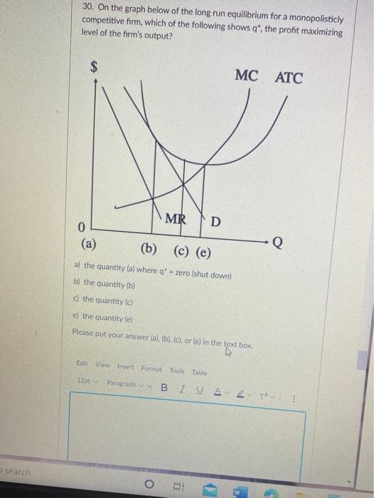 Solved 30. On the graph below of the long run equilibrium | Chegg.com