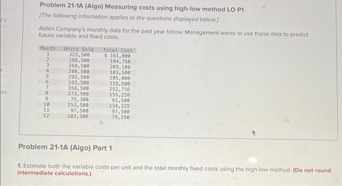 Solved 12 Problem 21-1A (Algo) Measuring costs using | Chegg.com