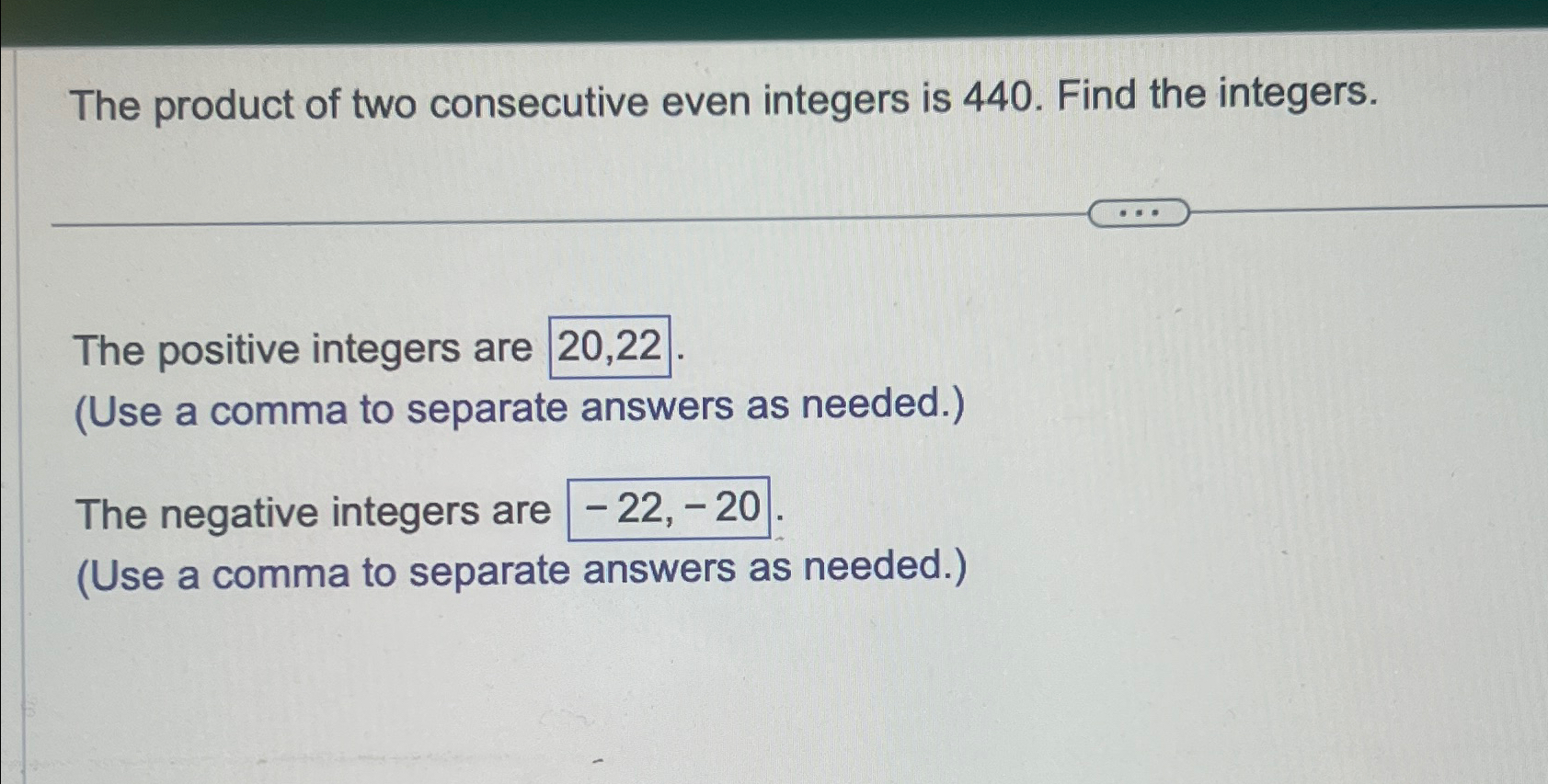 Solved The product of two consecutive even integers is 440 . | Chegg.com