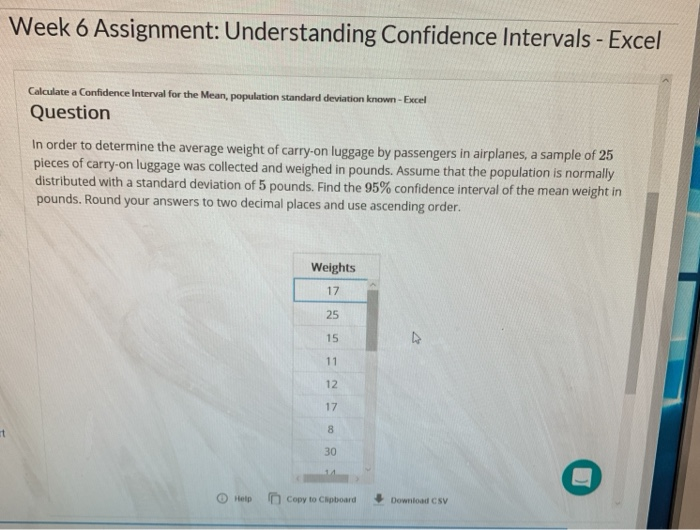 Solved Week 6 Assignment: Understanding Confidence Intervals | Chegg.com