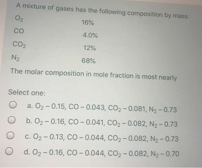 Solved A mixture of gases has the following composition by | Chegg.com