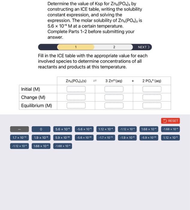Solved Determine the value of Ksp for Zn3(PO4)2 by | Chegg.com