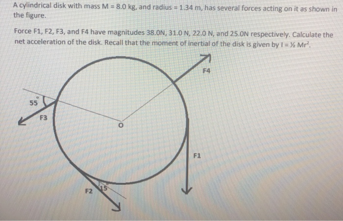 Solved A cylindrical disk with mass M = 8.0 kg, and radius = | Chegg.com